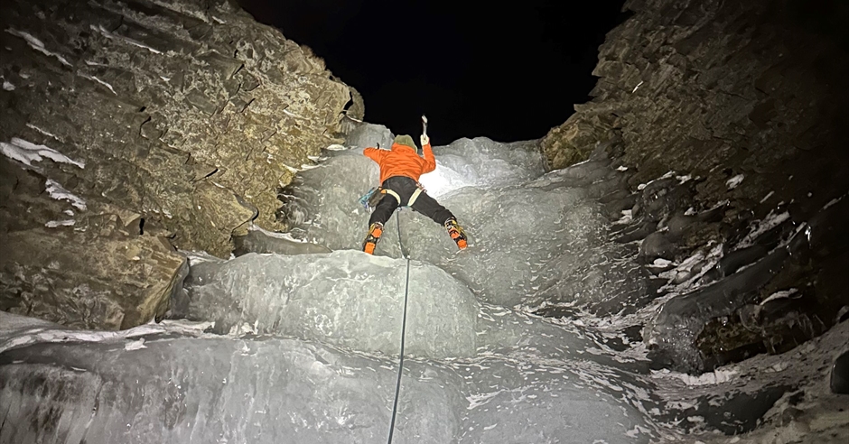 Ice climbing and snowmobile tour - Backyard Svalbard - Caving in ...